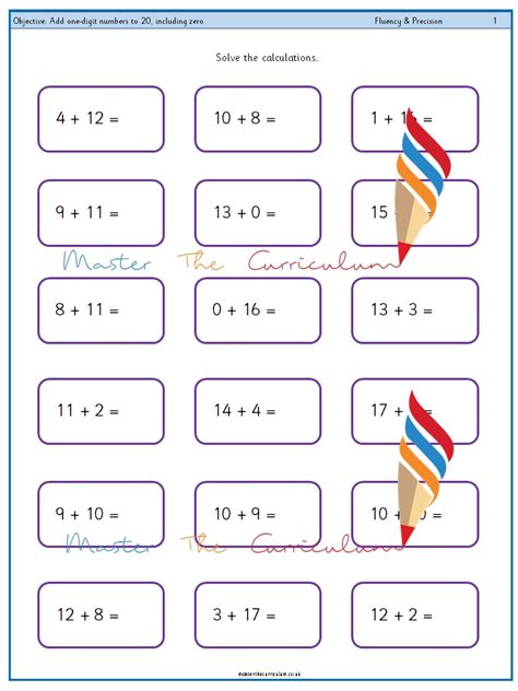 Add And Subtract One Digit And Two Digit Numbers To 20 Including Zero Archives Master The