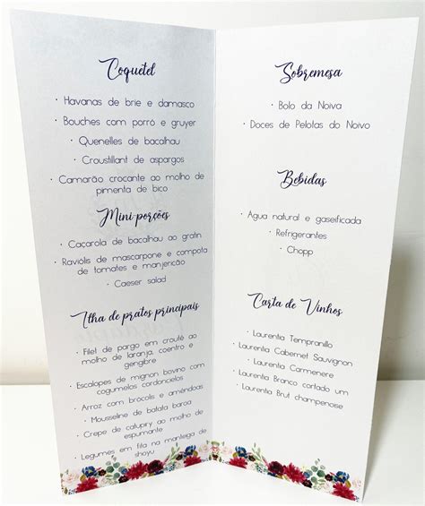 Cardápio Menu Floral No Elo7 Personatta 13c731a