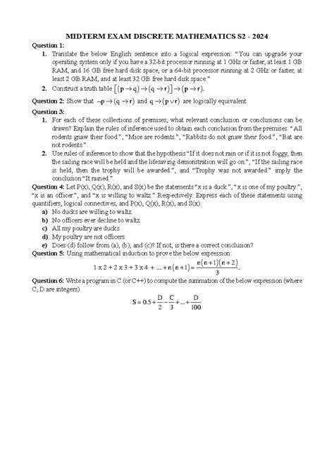 Midterm Exam Discrete Mathematics S2 2324 Midterm Exam Discrete