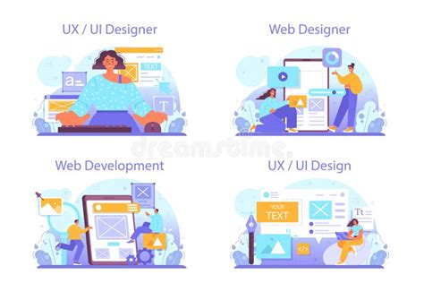 ux and ui designer concept set app interface improvement stock vector
