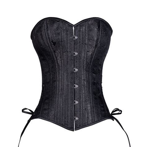Black Floral Brocade Overbust Corset Slim Silhouette Regular Lucys