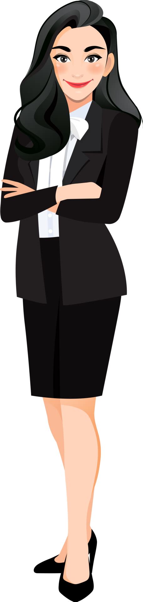 Empresária Ou Fêmea Personagem Cruzado Braços Pose Dentro Preto Terno