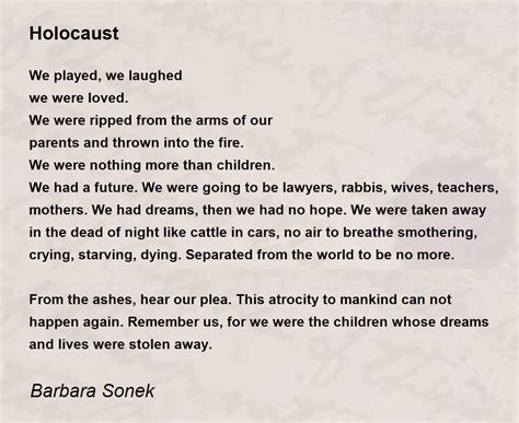Holocaust Poem By Barbara Sonek Poem Hunter
