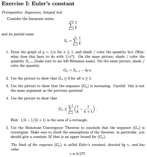 Solved Exercise I Eulers Constantprerequisites Sequences