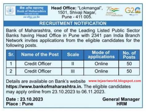 Bank Of Maharashtra Recruitment Of Credit Officer