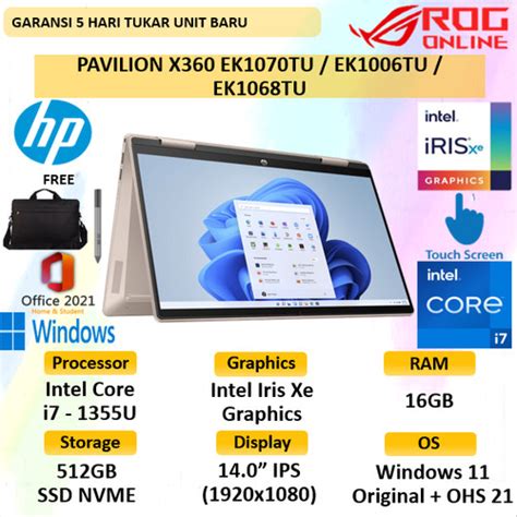 Promo HP Pavilion X360 I7 Gen 1355U 16GB 512 SSD Iris XE W 11 14 IPS 2 In 1 PAKET B SLV 16GB