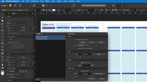 data merge a vertical weekly planner layout in affinity publisher step