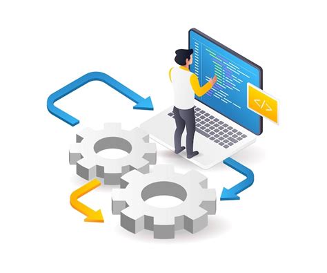 Premium Vector Programmers Perform System Operations On Technological