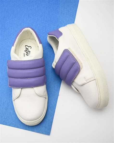 Buy Womens White And Purple Color Block Velcro Casual Shoes Online In