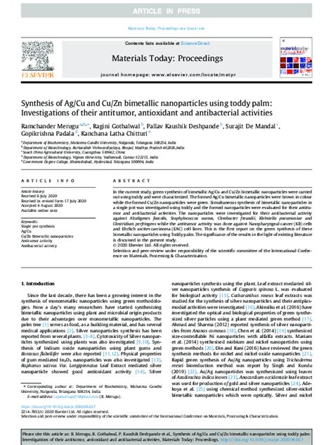 Pdf Synthesis Of Agcu And Cuzn Bimetallic Nanoparticles Using Toddy