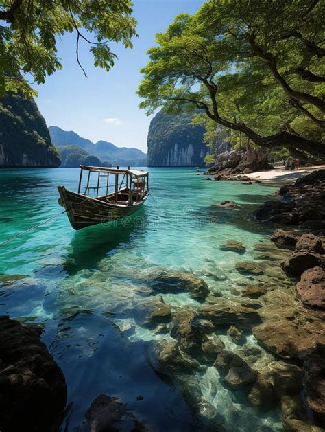 Beaches On Both Sides Of The Narrow Kho Phi Phi Island Generative Ai