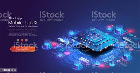 Futuristic Microchip Processor With Lights On The Blue Background