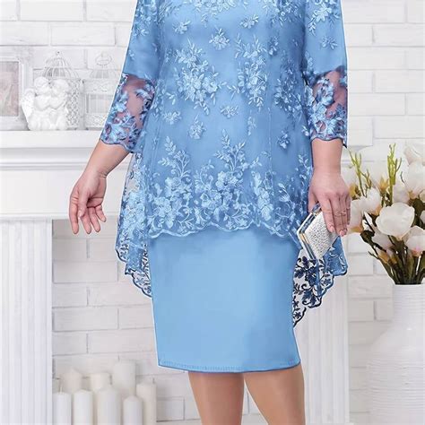 Plus Size Contrast Mesh Embroidered V Neck Midi Dress Womens Plus