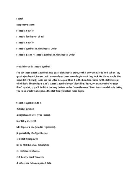 Stat And Prob Symbols Pdf P Value Errors And Residuals