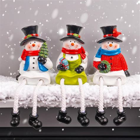 Dazzle Bright Christmas Figurines Set Of 3 Resin Santa Snowman Sitters