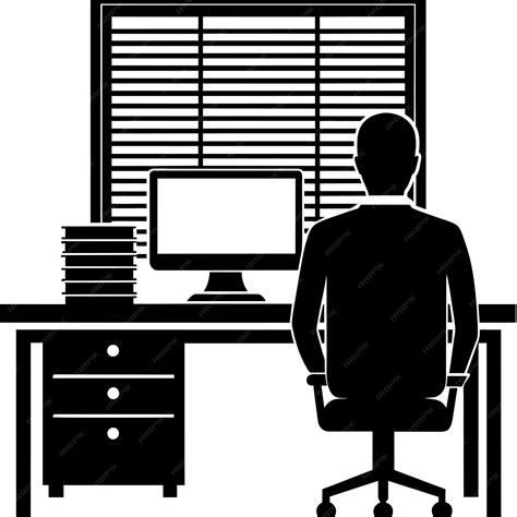 Premium Vector A Man Sits At A Desk In Front Of A Computer Monitor