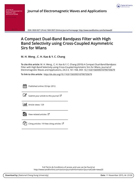 Pdf A Compact Dual Band Bandpass Filter With High Band Selectivity