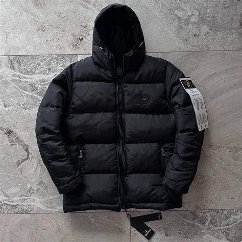 Пуховик Stone Island мужская черный Турция холофайбер водоотталкивающая плащевка куртка Стон