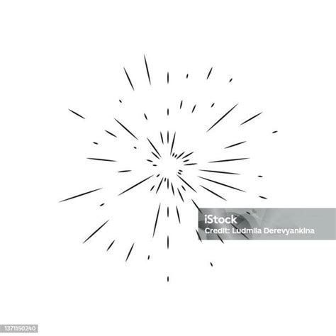 Sun Rays Hand Drawn Linear Drawing Stock Illustration Download Image