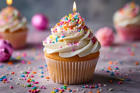 Cupcake With White Frosting And Colored Sprinkles On Top Generative Ai