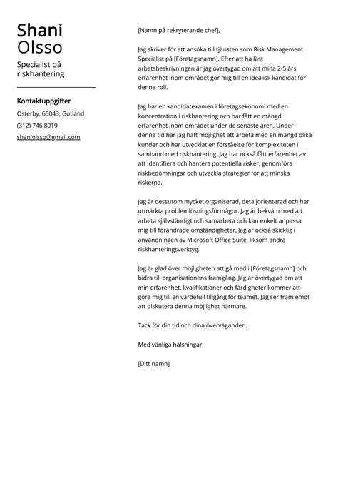 Specialist på riskhantering Exempel på personligt brev mall 20 tips