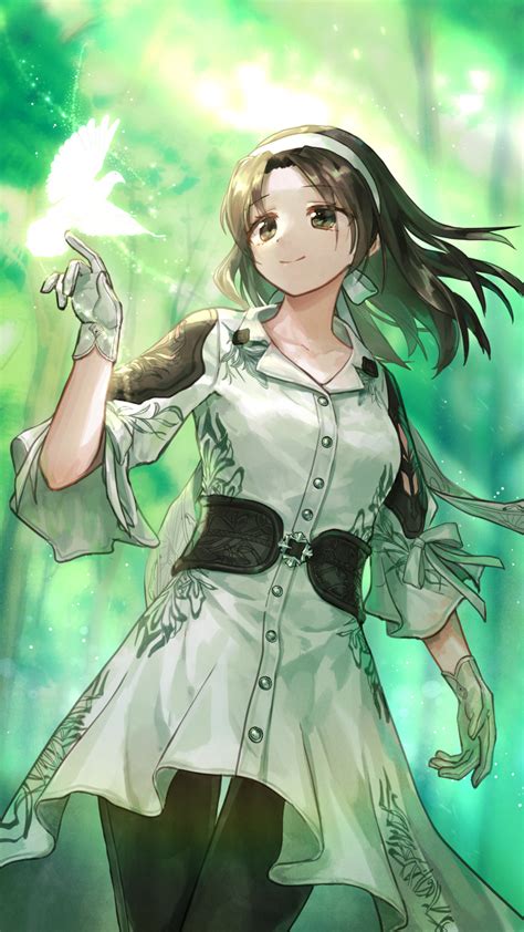 Safebooru 1girl Bird Black Hair Brown Eyes Holding Animal Holding
