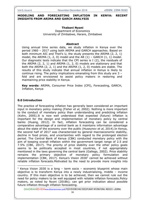 Pdf Modeling And Forecasting Inflation In Kenya Recent Insights From Arima And Garch Analysis