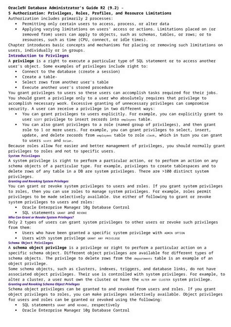 Docx Oracle9i Dba Guide Authorization Privileges Roles Profiles Dokumentips