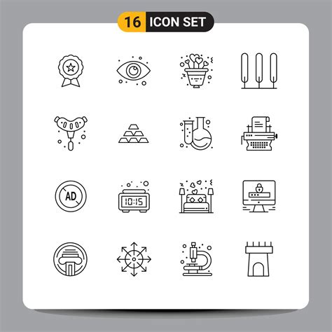 Universal Icon Symbols Group Of 16 Modern Outlines Of Food Tree Web Nature Romance Editable