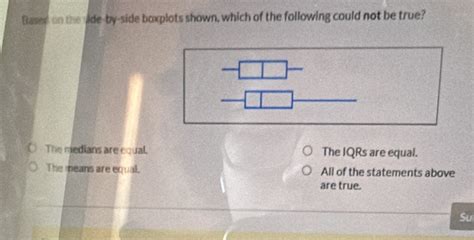 solved based on the side by side boxplots shown which of the