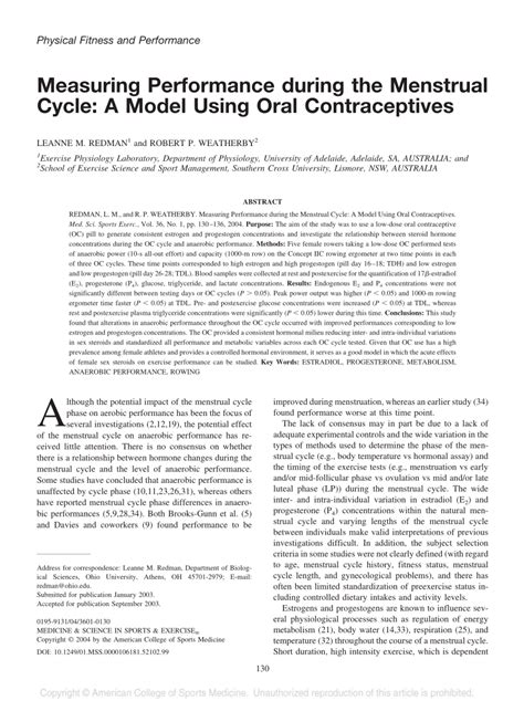 PDF Measuring Performance During The Menstrual Cycle A Model Using Oral Contraceptives