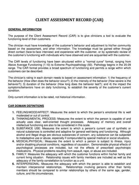 Fillable Online Odmhsas Clientassessmentrecordcar Fax Email Print