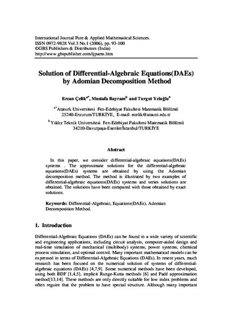 Pdf Differential Alg Equations Index 3 Solution