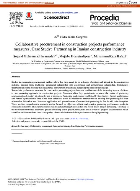 Pdf Collaborative Procurement In Construction Projects Performance