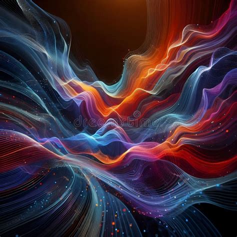 Image Of Flowing Waves Of Information In Shades Of Red Blue Orange