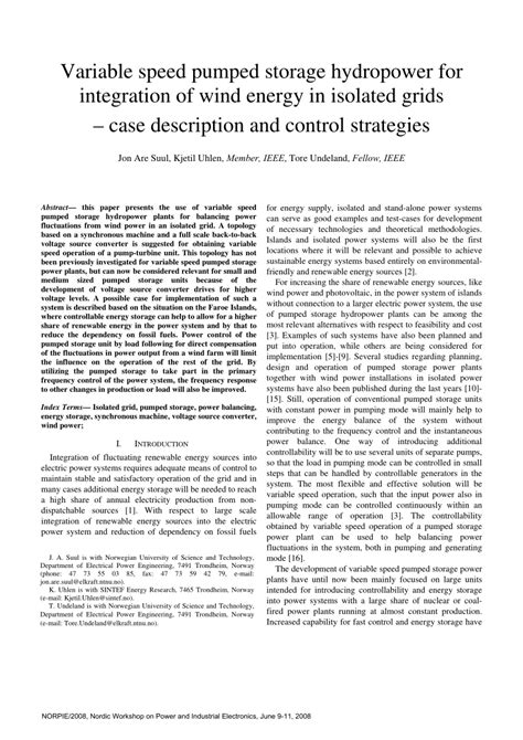Pdf Variable Speed Pumped Storage Hydropower For Integration Of Wind Energy In Isolated Grids