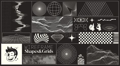 Wireframe Futuristic Shapes And Grid Patterns Stock Illustration