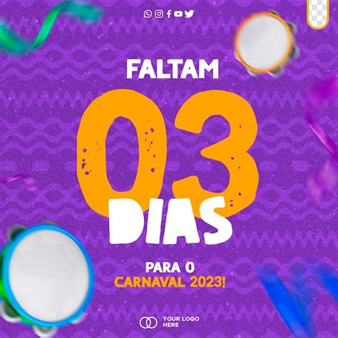 Premium PSD Post Template Social Media Carnival Days Left Carnaval Brasil