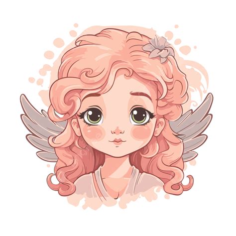 Angel Face Vector Sticker Clipart Cute Pink Hair Girl Cartoon Angel