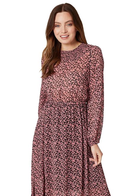 Izabel London Pink Ditsy Floral Frill Midi Tea Dress Matalan