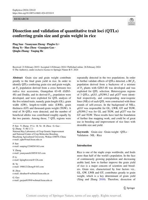 Dissection And Validation Of Quantitative Trait Loci Qtls Conferring