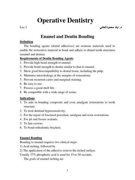 Lec 3 Enamel And Dentin Bonding Pdf Tooth Enamel Dentin