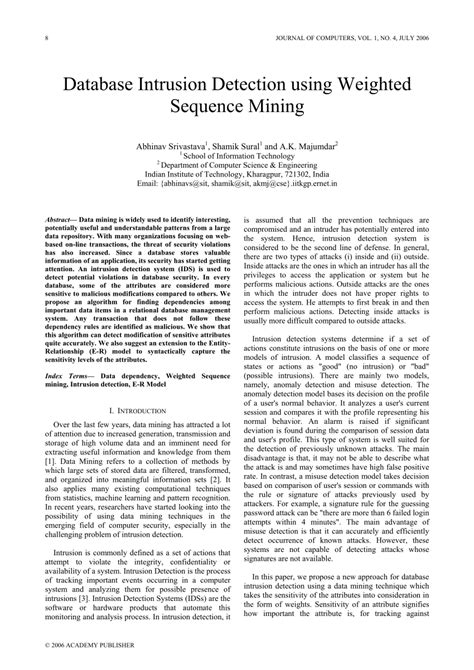 Pdf Database Intrusion Detection Using Weighted Sequence Mining