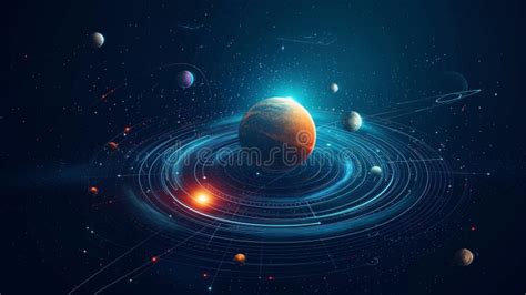 Planetary System In Deep Space With Futuristic Orbits Stock Image