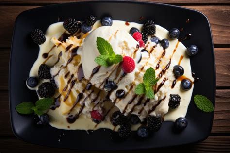 Waffle With Ice Cream And Fresh Berries Belgian Waffle With Ice Cream