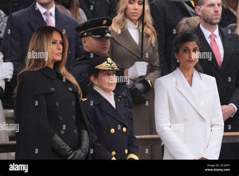 Melania Trump And Usha Vance Watch As President Elect Donald Trump