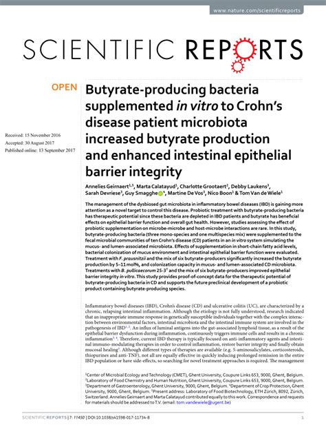 Pdf Butyrate Producing Bacteria Supplemented In Vitro To Crohns