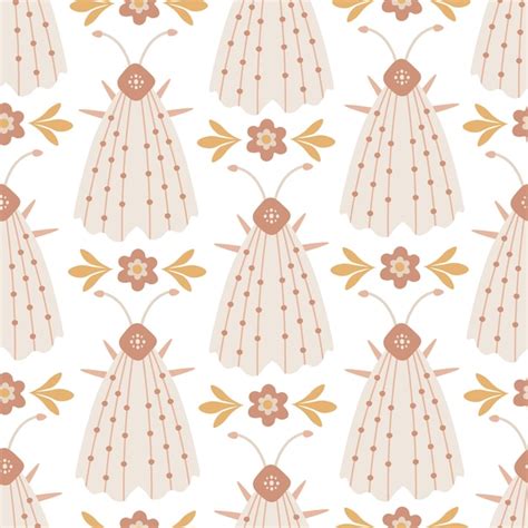 Premium Vector Moth And Flowers Soft Seamless Pattern