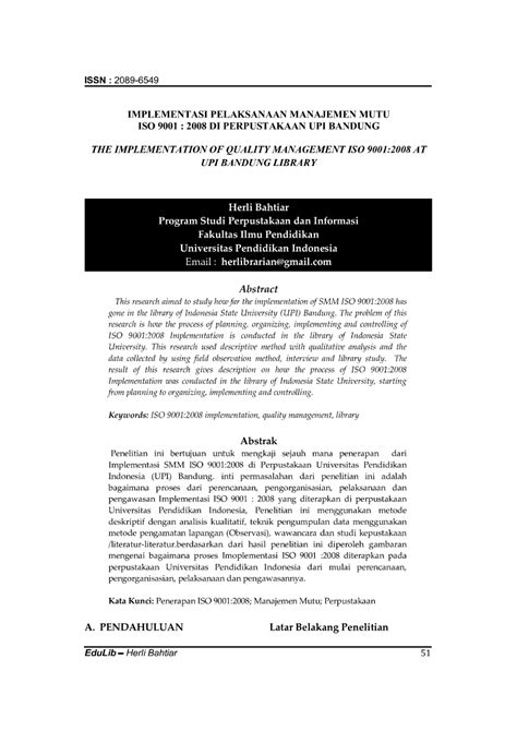 PDF IMPLEMENTASI PELAKSANAAN MANAJEMEN MUTU ISO DI PERPUSTAKAAN UPI BANDUNG