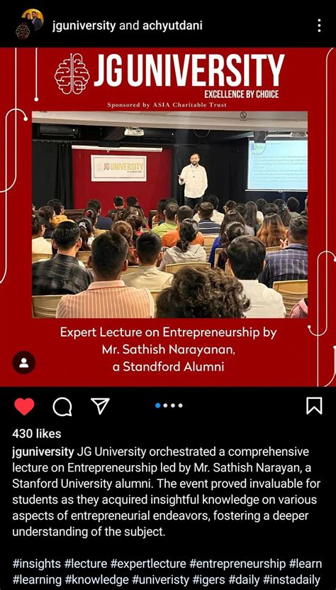 Sathish Narayanan On Linkedin Thanks To Jg University Ahmedabad